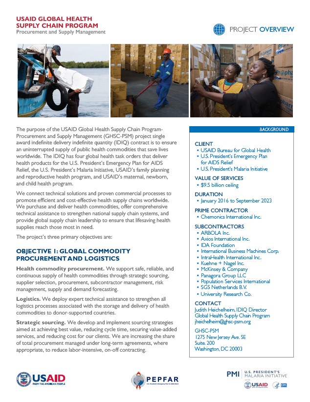 GHSC-PSM Project Overview | USAID Global Health Supply Chain Program